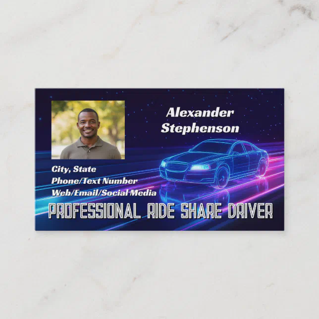 Photo Cool Car Driving Lyft Uber Driver Rideshare Business Card | Zazzle