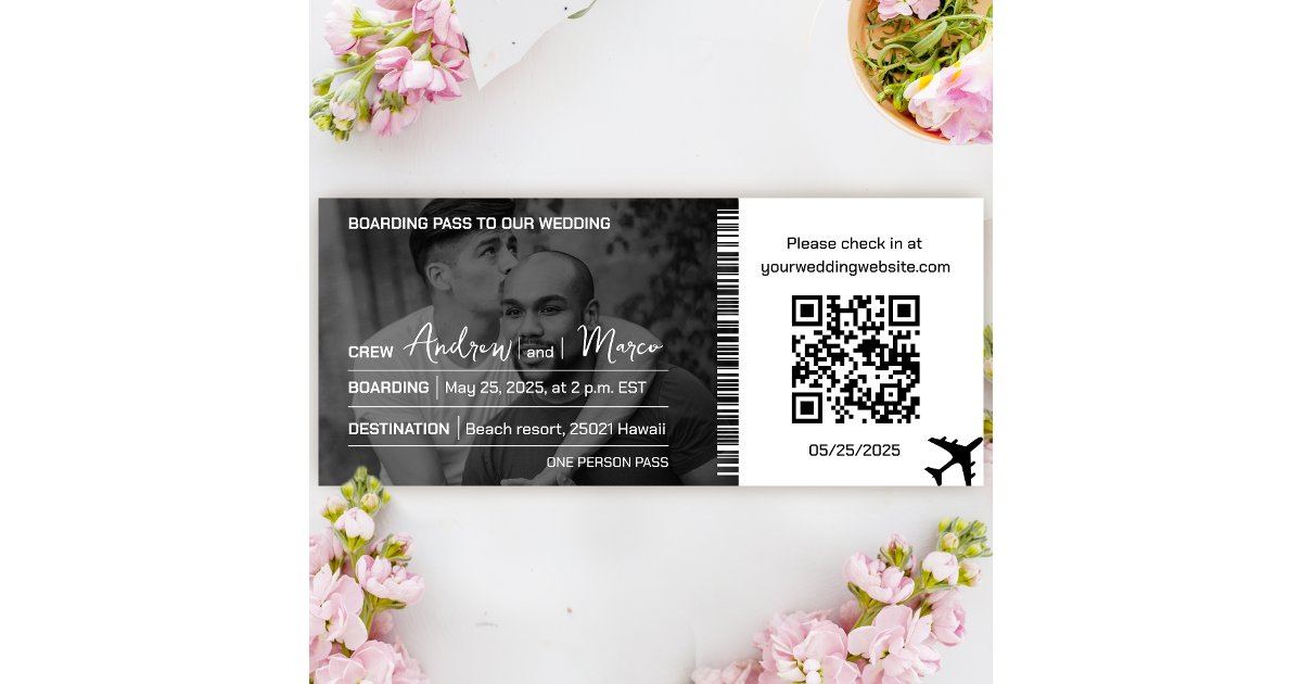 Photo Destination Boarding Pass Wedding Invitation | Zazzle