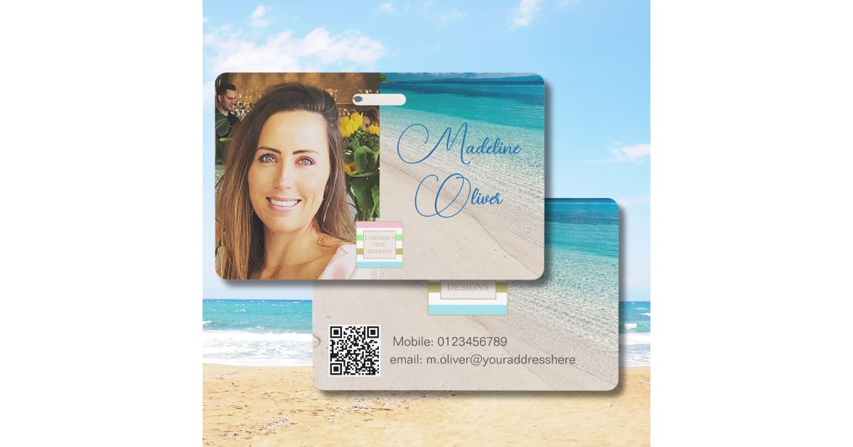 Photo ID Logo Beach Sea Scene ID Badge | Zazzle