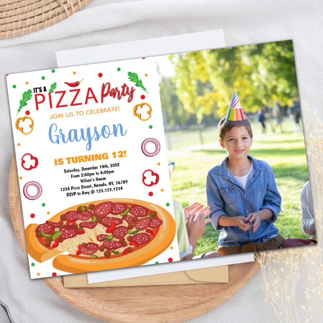 Photo Red Chilli White Pizza Birthday Invitations | Zazzle