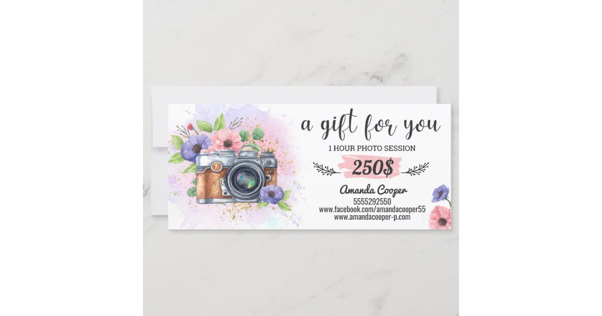 Photo session gift card Photography Gift Certific | Zazzle