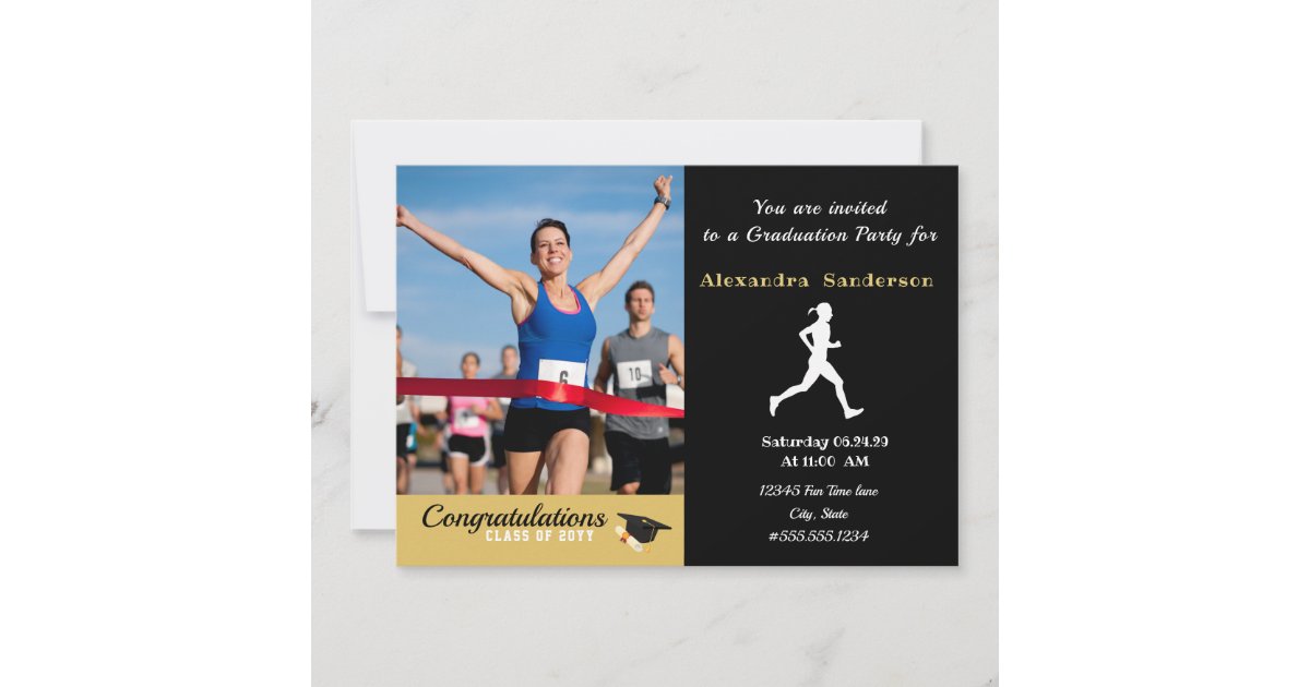 Photo Track runner congratulation graduate party Invitation | Zazzle