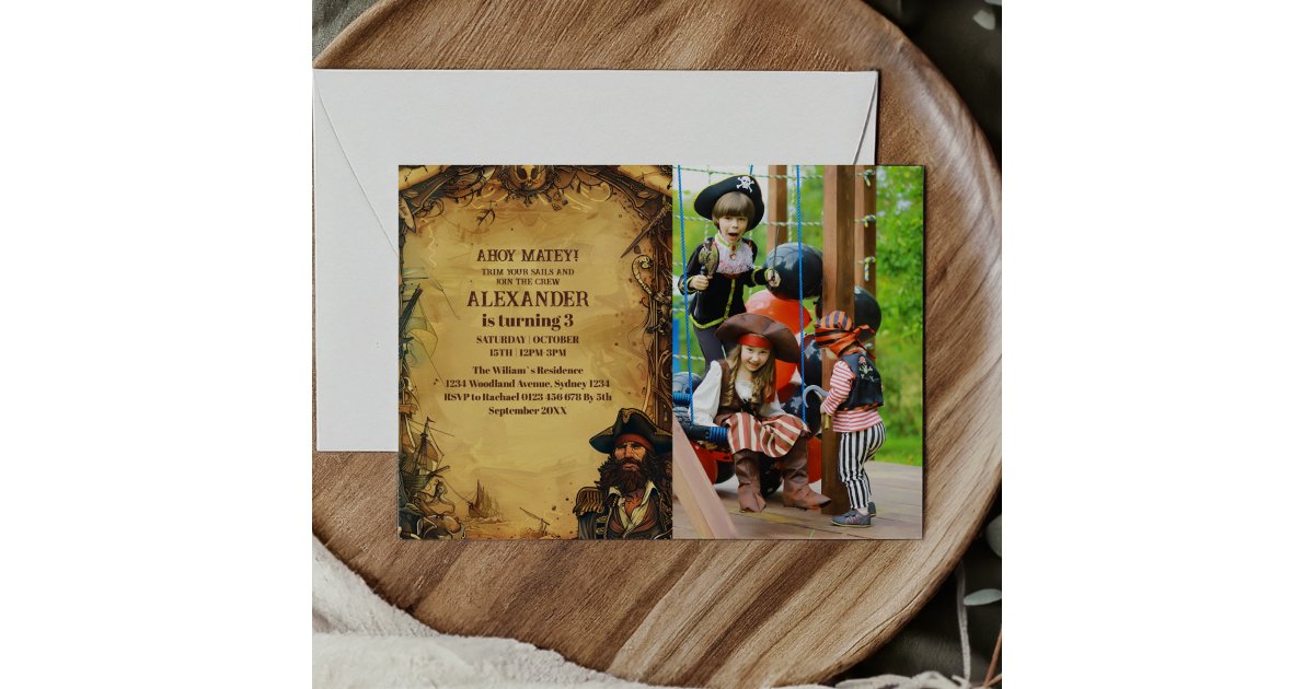 Photo Vintage Pirate Birthday Party Ahoy Matey Old Invitation | Zazzle