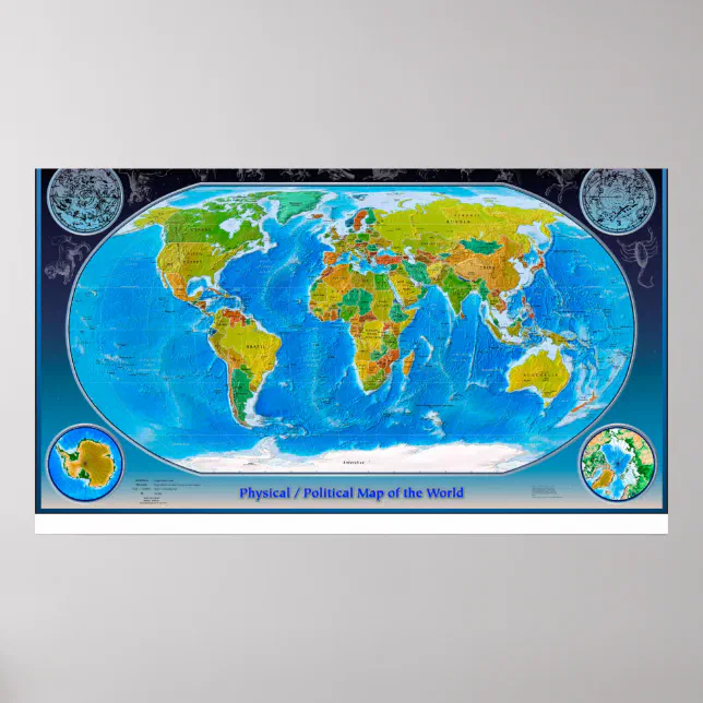 Physical And Political World Map Poster Zazzle