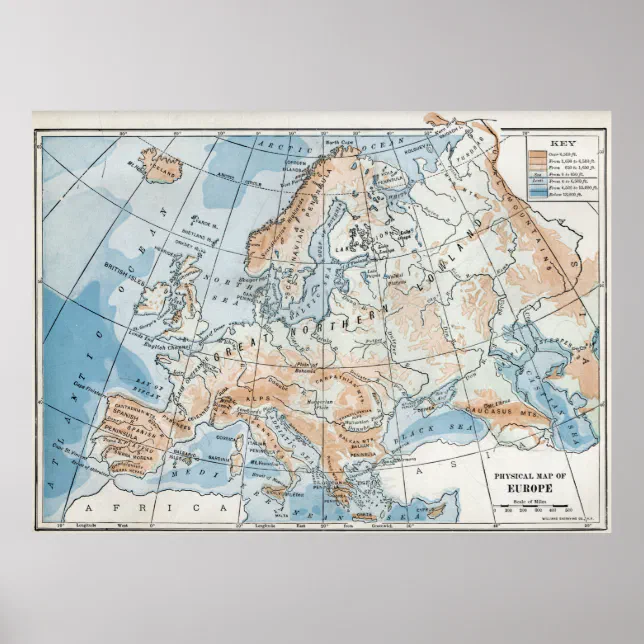 Physical Map of Europe (1916) Poster | Zazzle