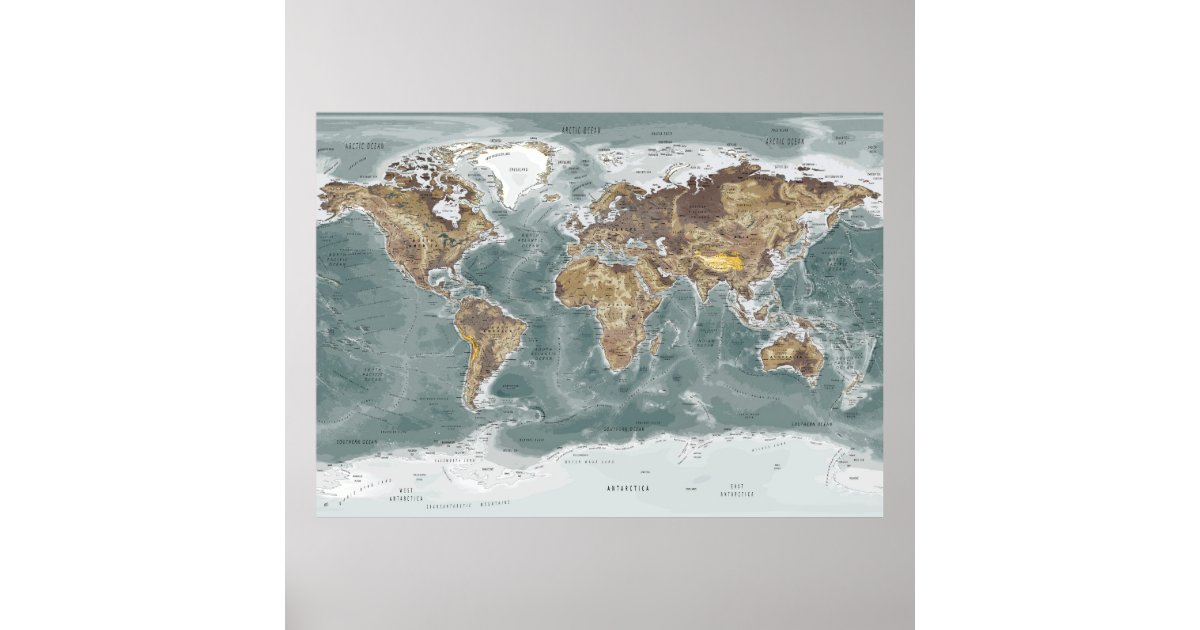 Physical world map poster | Zazzle