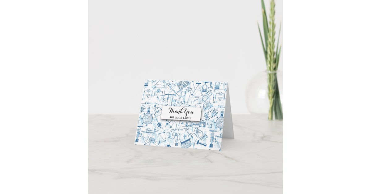 Physics Doodle Science Sketch Personalised Text Thank You Card | Zazzle ...
