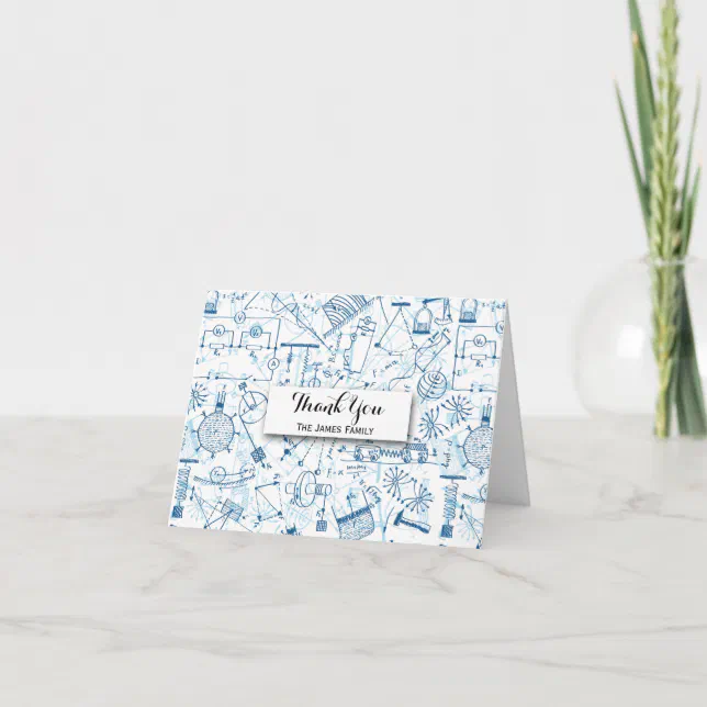 Physics Doodle Science Sketch Personalised Text Thank You Card | Zazzle
