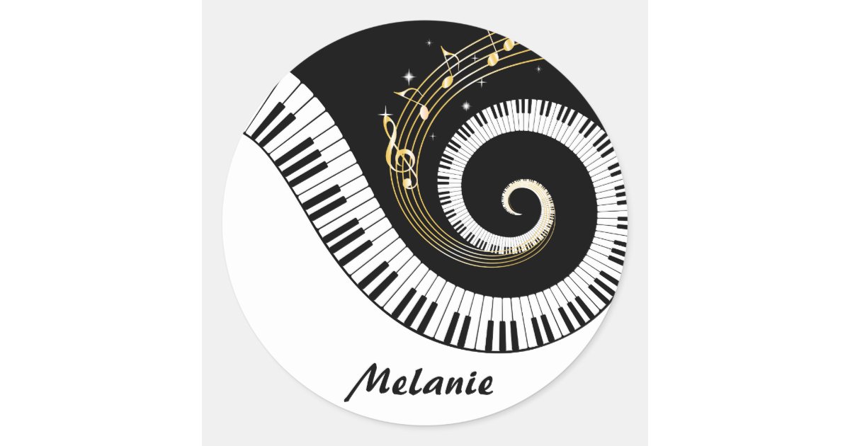 Piano Keys and Gold Music Notes Classic Round Sticker | Zazzle