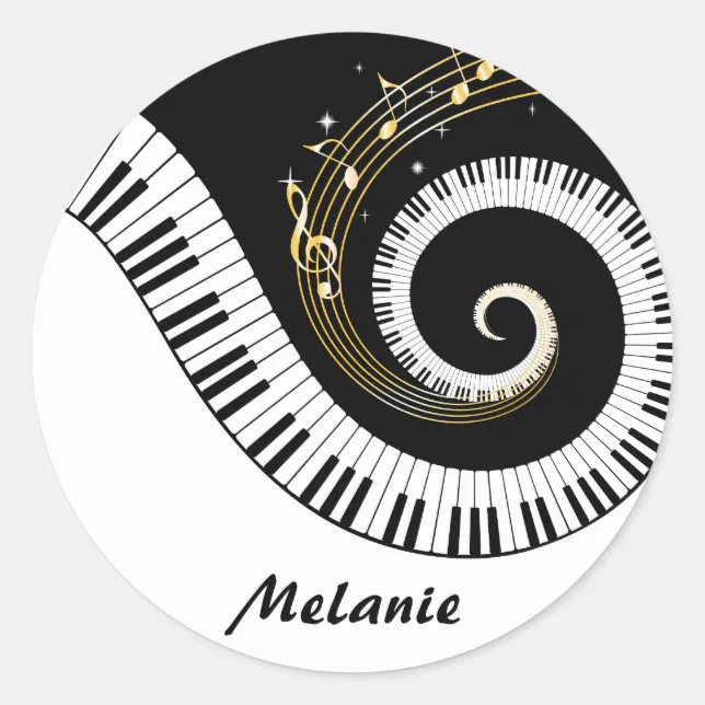 Piano Keys and Gold Music Notes Classic Round Sticker | Zazzle