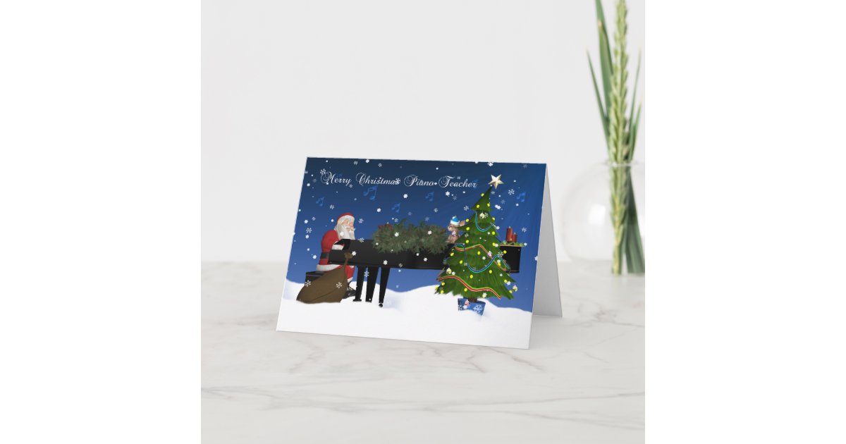 Piano Teacher Card With Santa Playing Piano | Zazzle