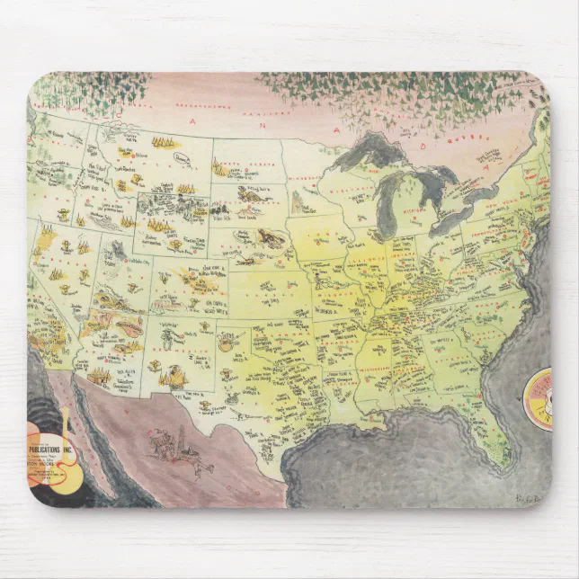 Pictorial Map of America - Cartoon Sketches Mouse Mat | Zazzle
