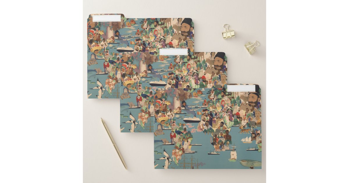 Pictorial Map of the World File Folder | Zazzle