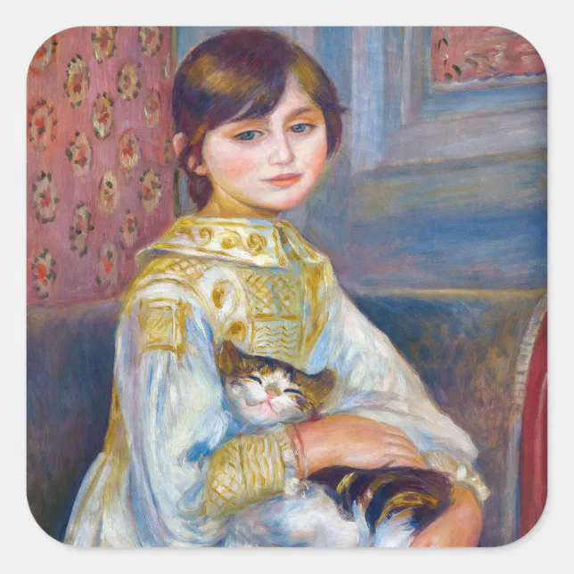 Pierre-Auguste Renoir - Child with Cat Square Sticker | Zazzle