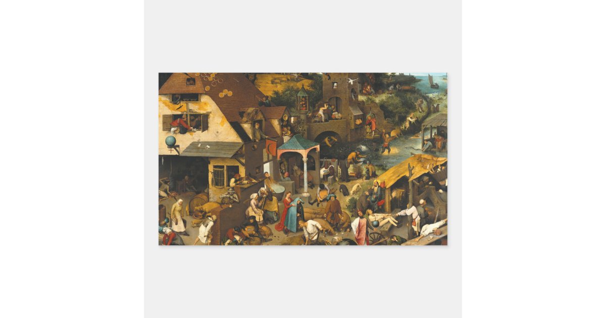 Pieter Bruegel the Elder - Netherlandish Proverbs Rectangular Sticker ...