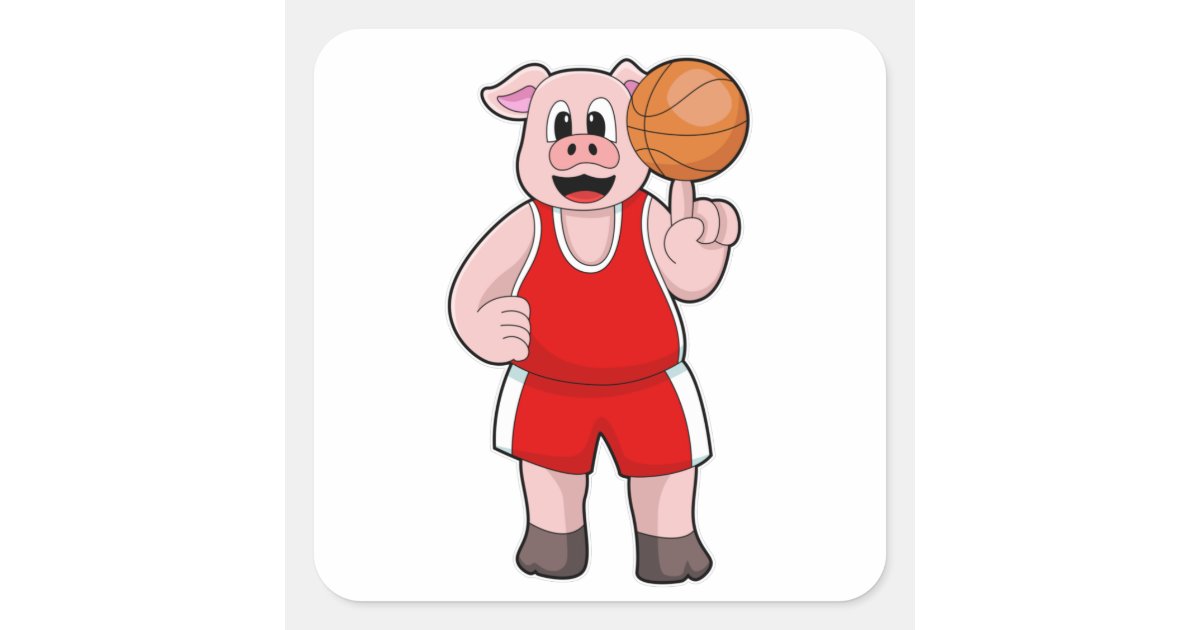 Pig at Basketball Sports Square Sticker | Zazzle