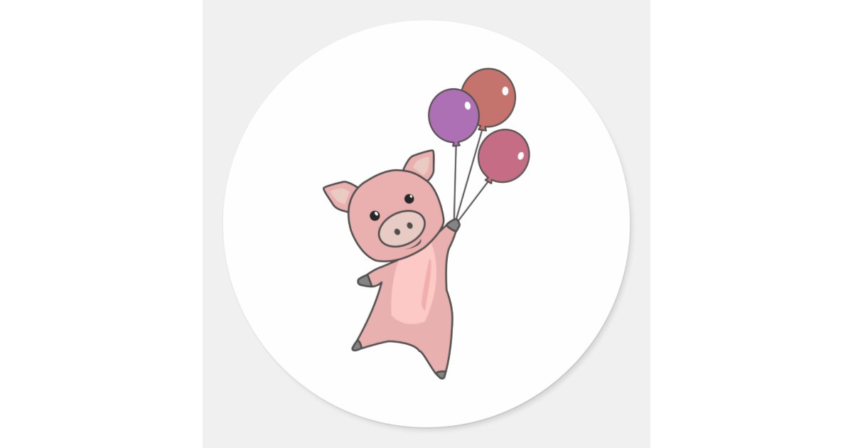 Pig Piglet Balloons Flies Cute Animals Classic Round Sticker | Zazzle