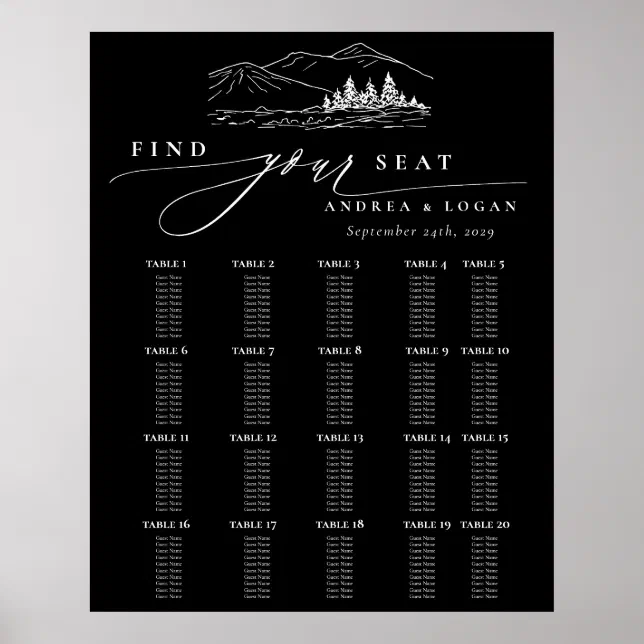 Pine Tree Rustic Mountains Wedding Seating Chart | Zazzle