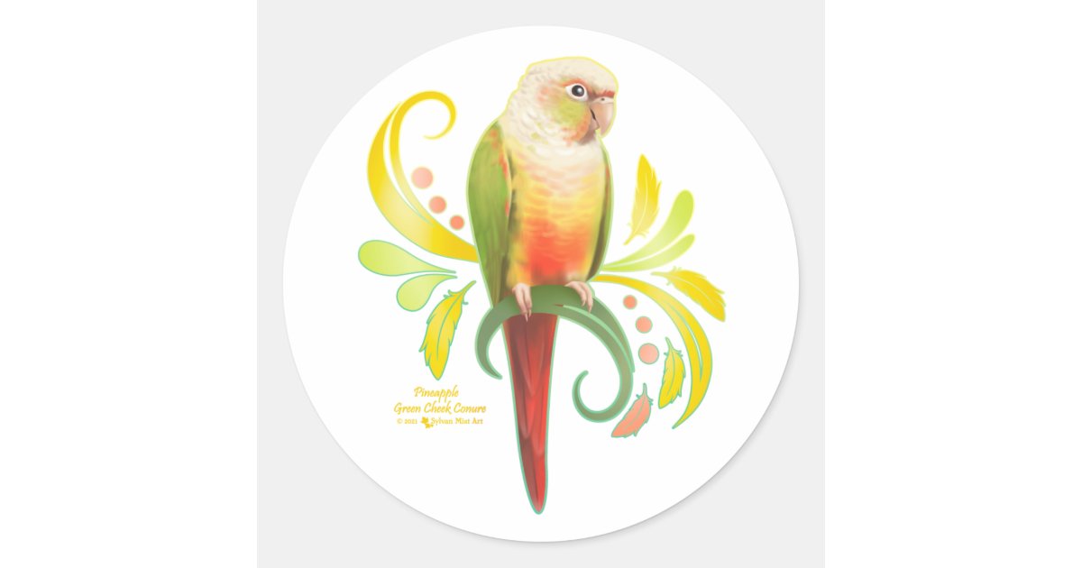 Pineapple Green Cheek Conure Classic Round Sticker | Zazzle