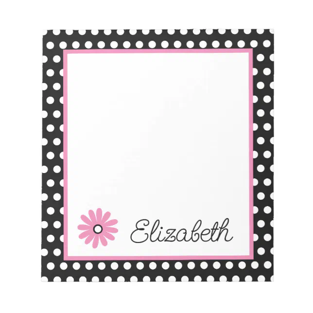 Pink and Black With White Polka Dots Personalised Notepad | Zazzle