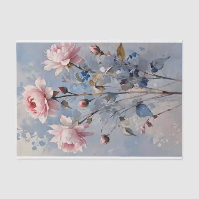 Pink and Blue Roses Watercolor Decoupage Tissue Paper | Zazzle