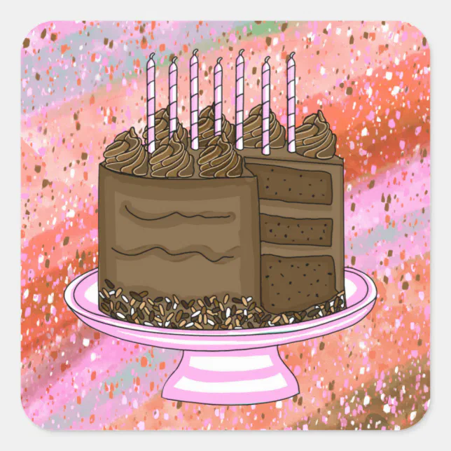 Pink and Brown Chocolate Cake Birthday Square Sticker | Zazzle