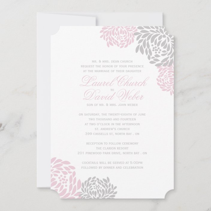 Pink and Grey Floral Wedding Invitations | Zazzle.co.uk