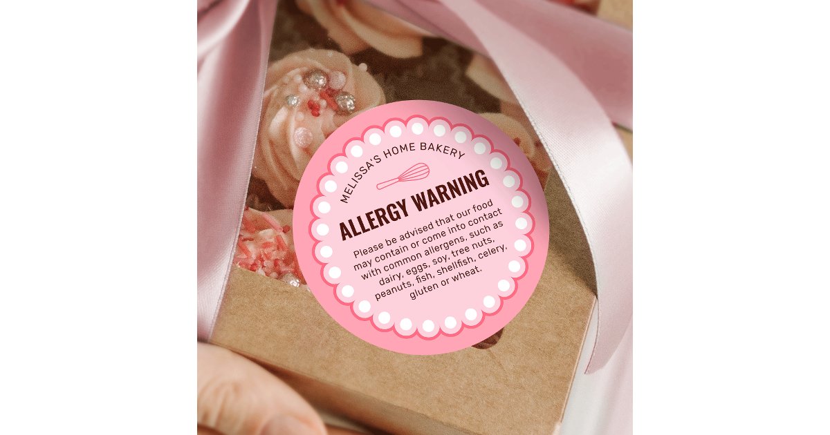 Pink Bakery Food Safety Allergens Alert Warning Classic Round Sticker ...