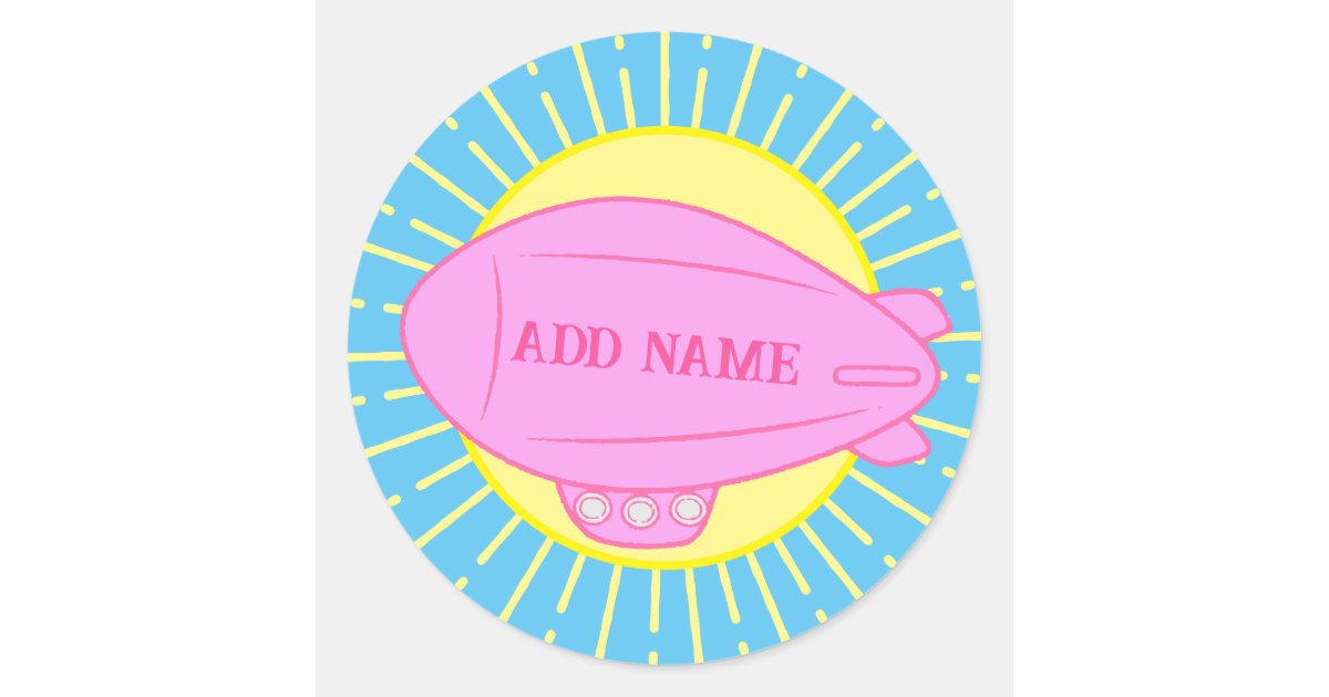 Pink Blimp Balloon Blue Sky Custom Classic Round Sticker | Zazzle