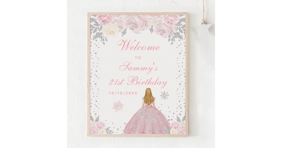 Pink Blonde Hair Girl Birthday Party Welcome Poster | Zazzle