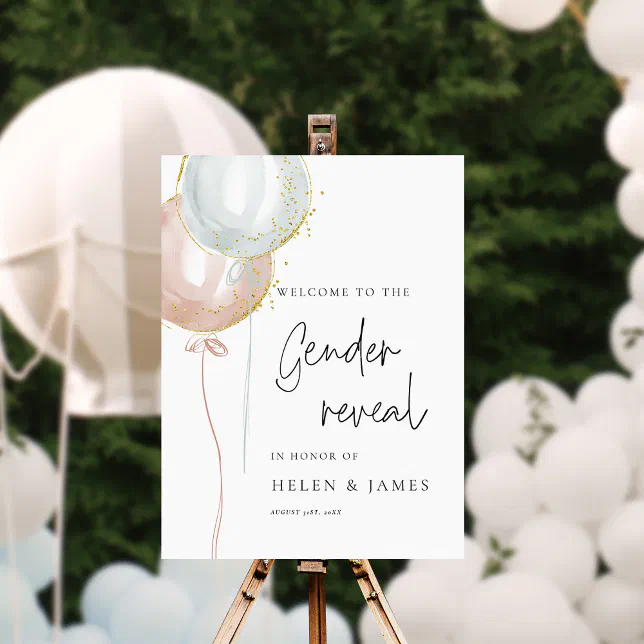 Pink & Blue Balloon Gender Reveal baby shower Poster | Zazzle