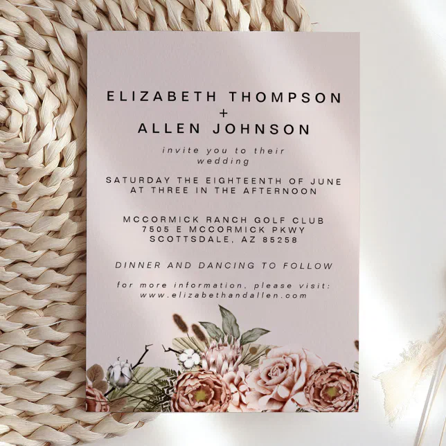 Pink Bohohemian Cottagecore Enchanted Wedding Invitation | Zazzle