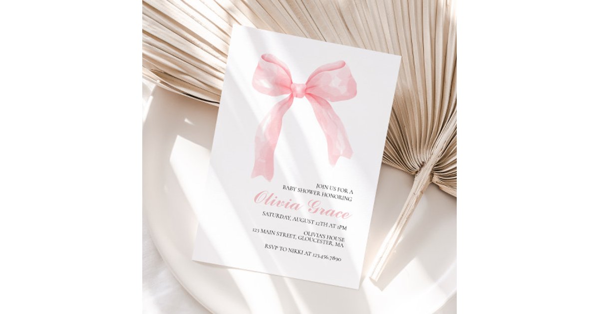 Pink bow and gingham preppy baby shower invitation | Zazzle