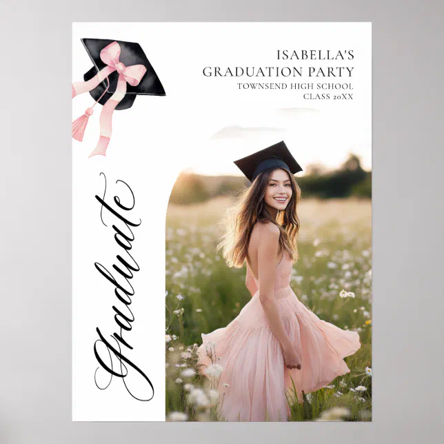 Pink Bow Coquette Graduation Cap Graduate Welcome Poster | Zazzle