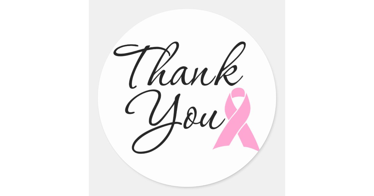 Pink Breast Cancer Ribbon Thank You Classic Round Sticker | Zazzle