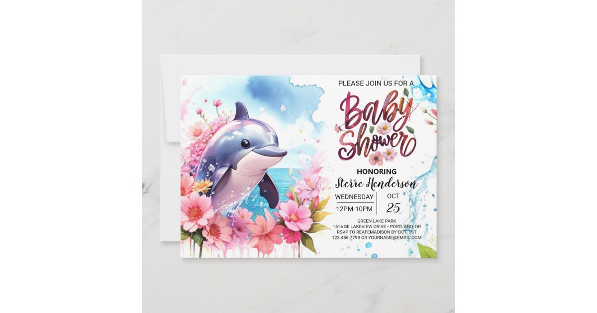 Pink Dolphin Baby Shower Invitation | Zazzle