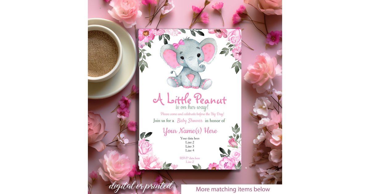 Pink Elephant Baby Shower invitation, rustic Invi Invitation | Zazzle