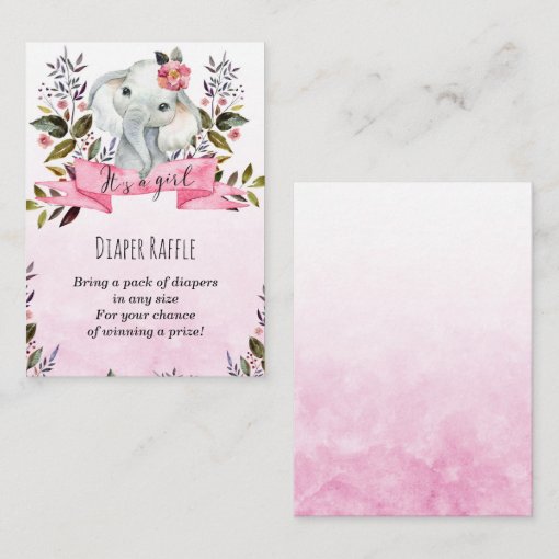 pink elephant girl Diaper Raffle enclosure card | Zazzle