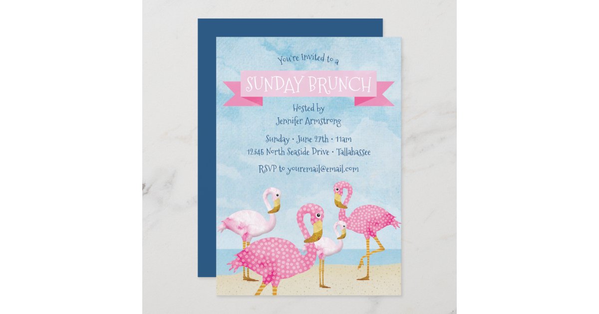 Pink Flamingo Sunday Brunch Party Invitation | Zazzle