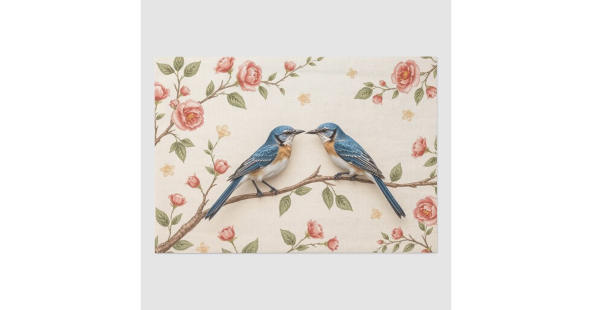 Pink Floral and Blue Bird Design Decoupage Tissue Paper | Zazzle