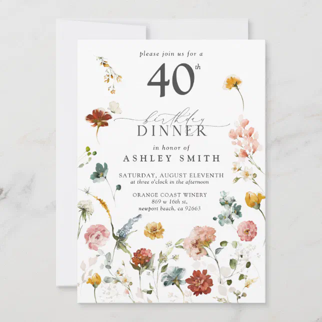 Pink Garden Floral Calligraphy 40th Birthday Invitation | Zazzle
