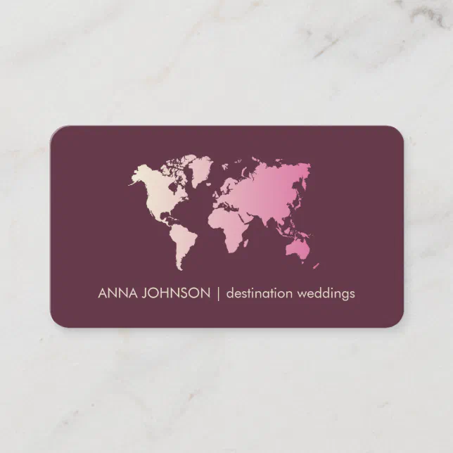 Pink Girly Gradient World Map Global Travel Agent Business Card | Zazzle