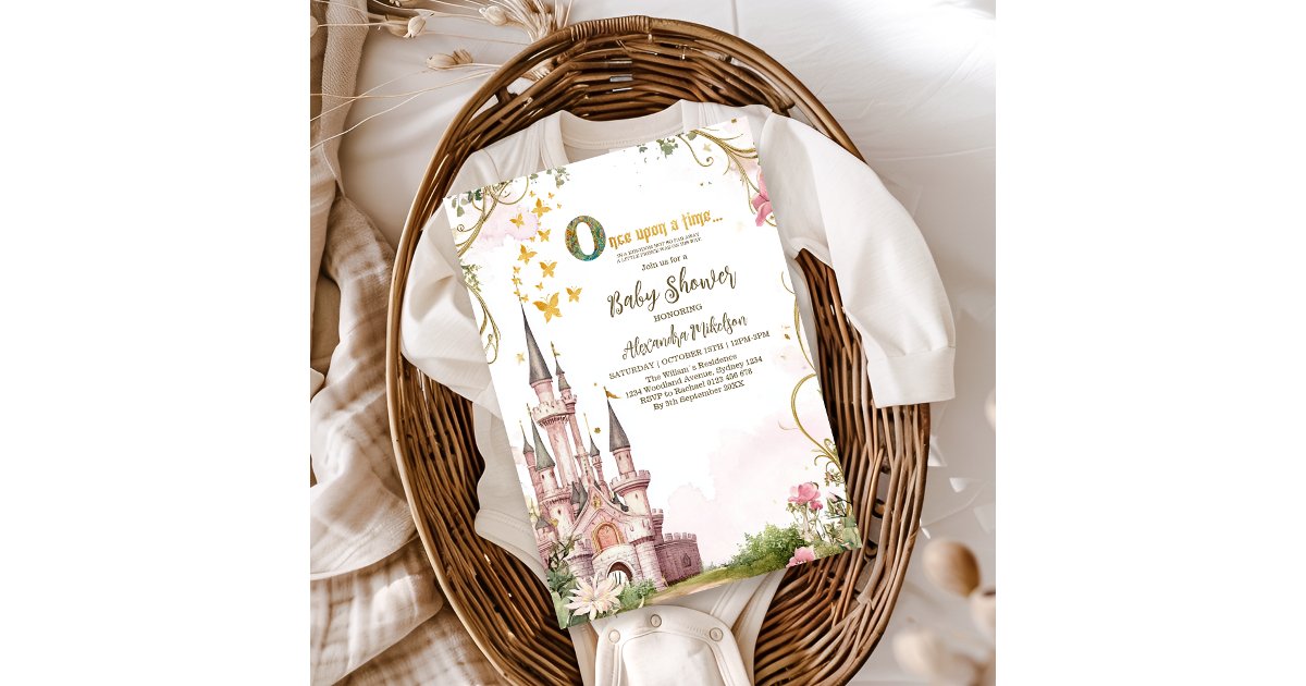 Pink Gold Little Princess Royal Castle Baby Shower Invitation | Zazzle