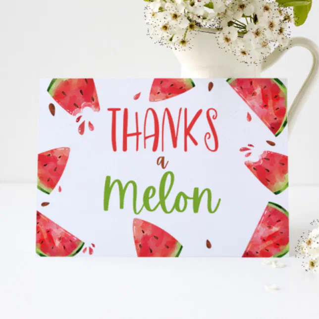 Pink Green Watermelon Thanks A Melon Thank You Card | Zazzle