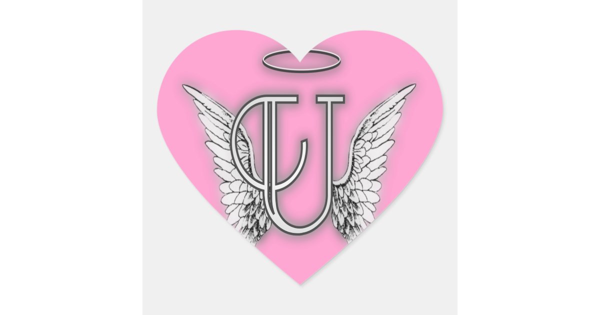 Pink Heart Angel Wings Monogram Heart Sticker | Zazzle