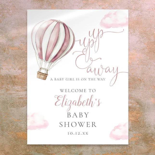 Pink Hot Air Balloon Baby Shower Welcome Sign | Zazzle