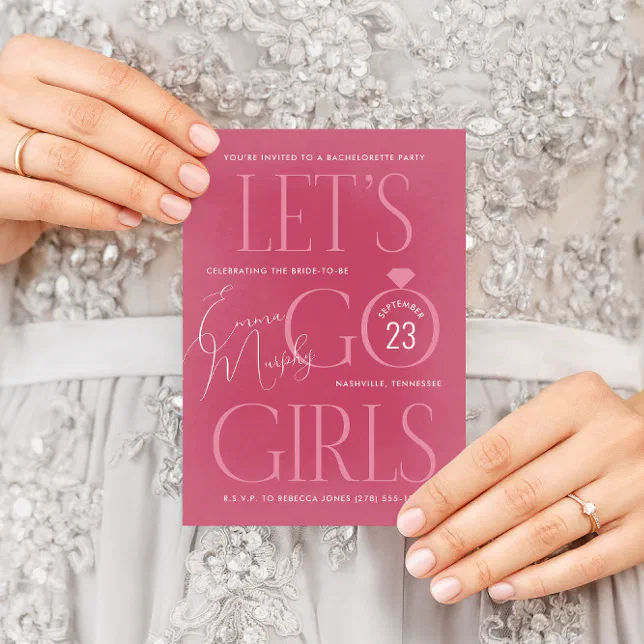 Pink Lets Go Girls Bachelorette Party Invitation | Zazzle