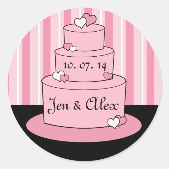 Pink Names Wedding Cake Box Favour Stickers | Zazzle.co.uk