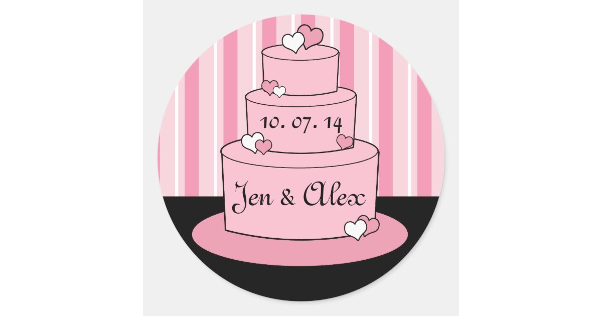 Pink Names Wedding Cake Box Favour Stickers | Zazzle