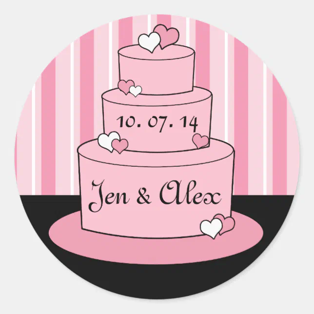 Pink Names Wedding Cake Box Favour Stickers | Zazzle